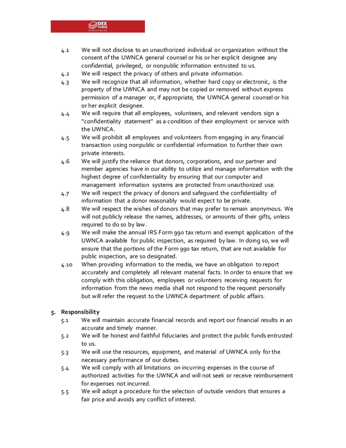 Charitable organization code of ethics policy in Word and Pdf formats ...