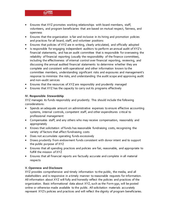 Charitable organization code of ethics policy in Word and Pdf formats ...