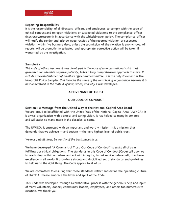 Charitable organization code of ethics policy in Word and Pdf formats ...