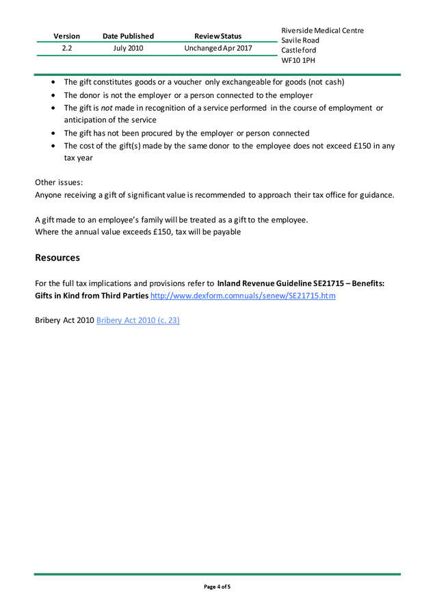 Gifts and donations policy in Word and Pdf formats - page 4 of 5