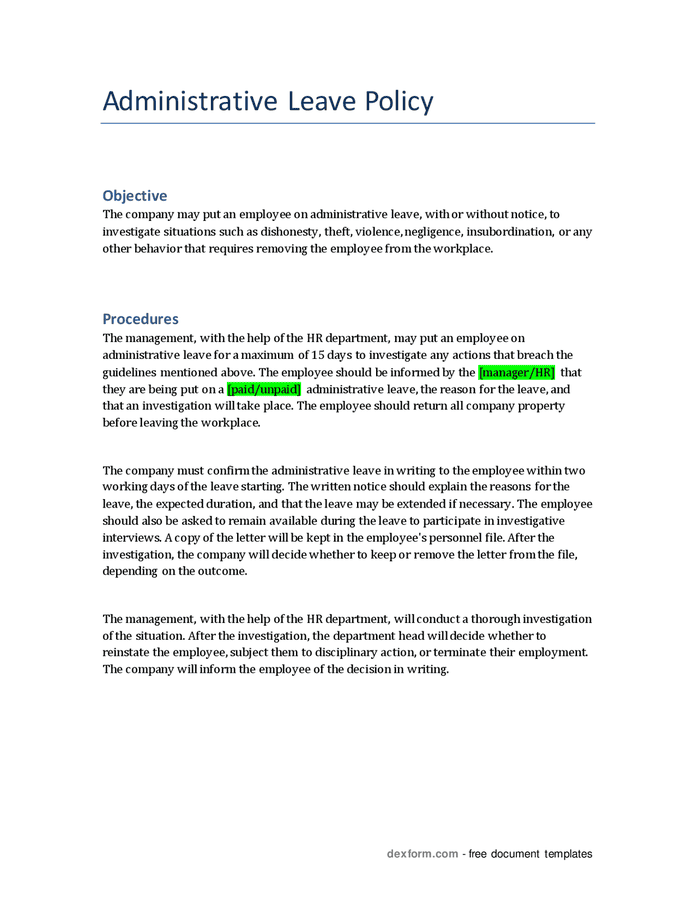 Administrative leave policy in Word and Pdf formats