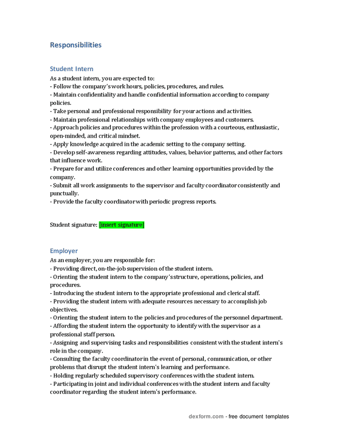 Model work-study / internship program agreement in Word and Pdf formats ...