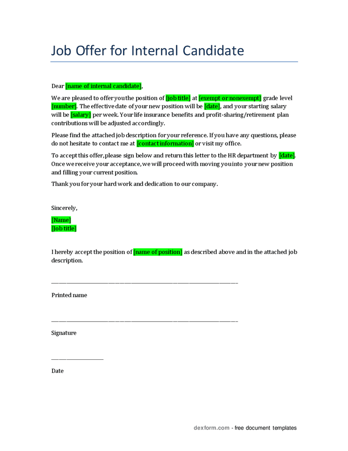 Job offer for internal candidate in Word and Pdf formats