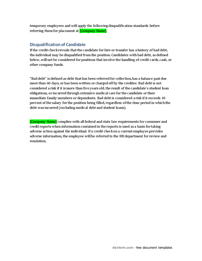 Background checks - credit check policy in Word and Pdf formats - page ...