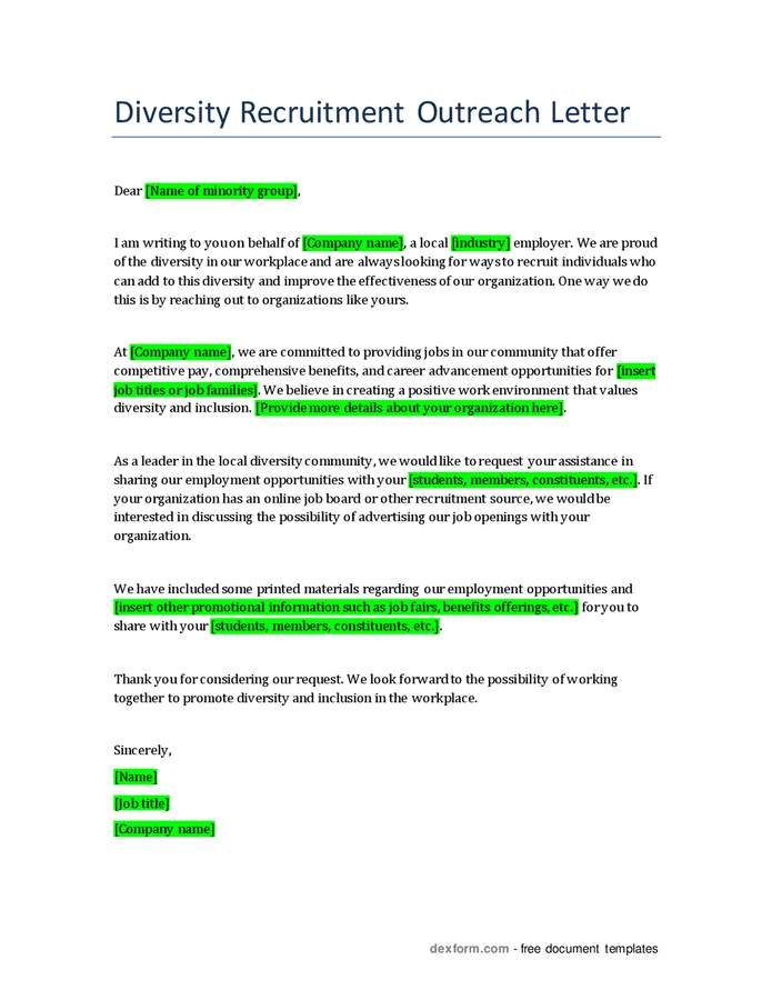 Diversity recruitment outreach letter in Word and Pdf formats