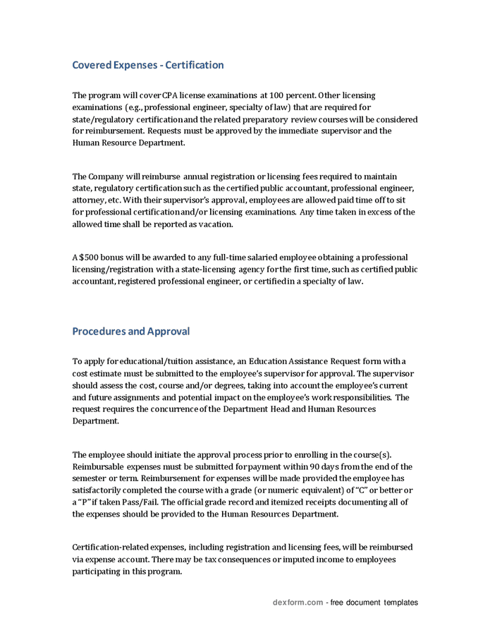 Educational / tuition assistance policy in Word and Pdf formats - page ...