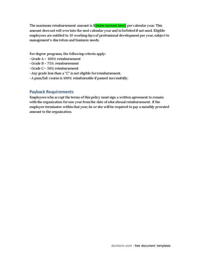 Professional development reimbursement policy in Word and Pdf formats ...