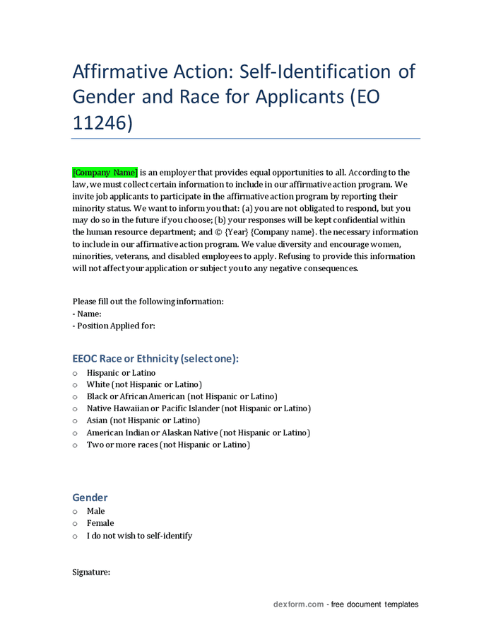 Self-identification ofgender and race for applicants in Word and Pdf ...