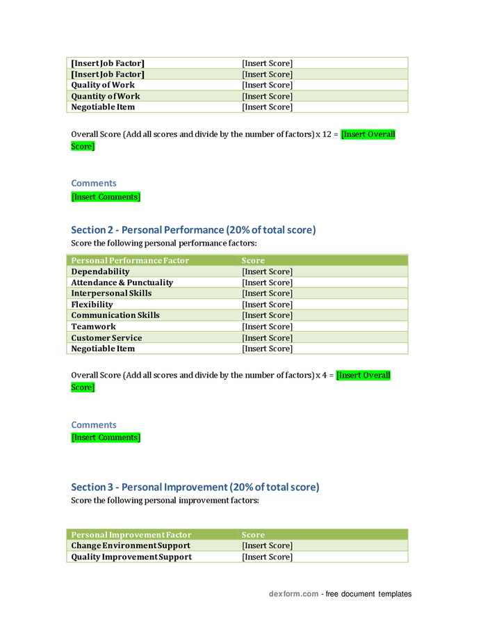 Employee review form in Word and Pdf formats - page 2 of 3