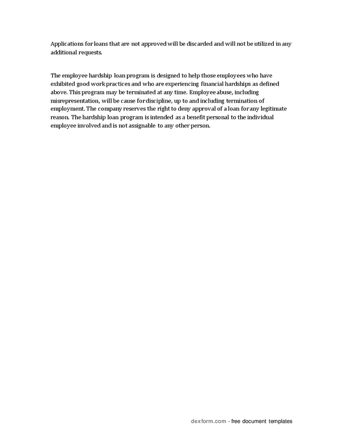 Employee hardship loans policy in Word and Pdf formats - page 2 of 2