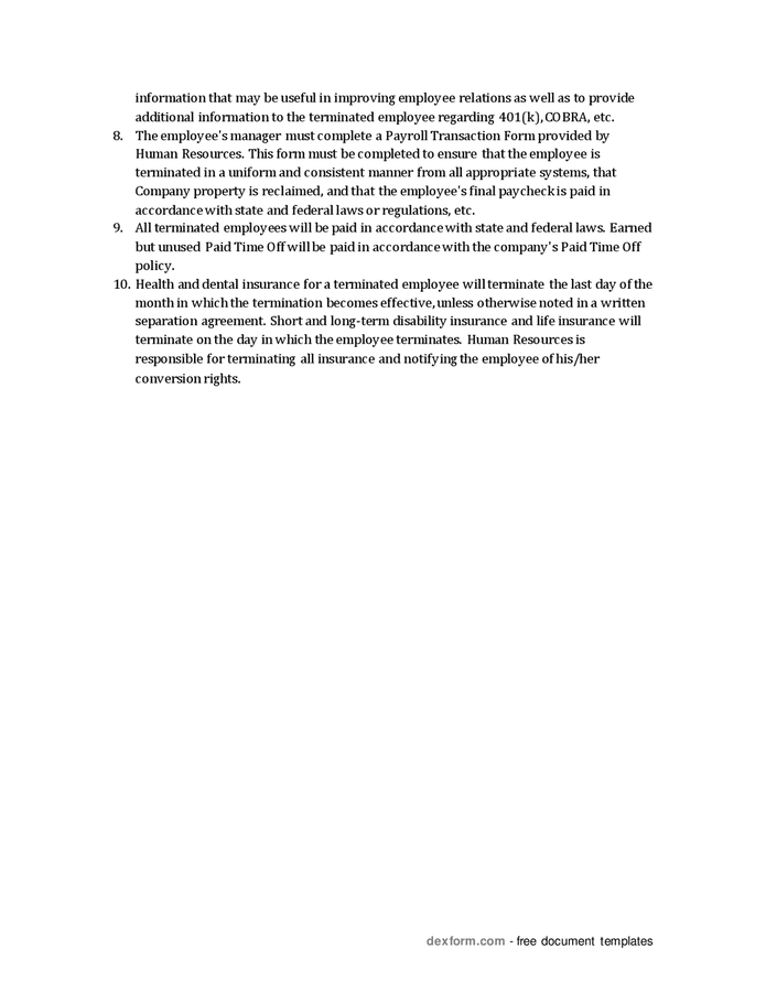 Involuntary termination of employment policy in Word and Pdf formats ...