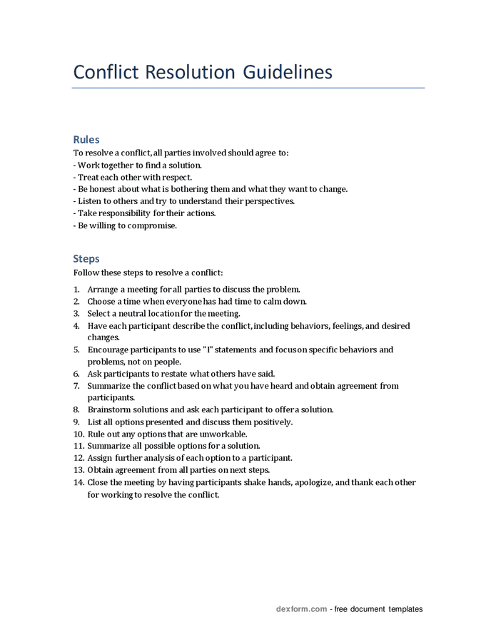 Conflict resolution guidelines in Word and Pdf formats
