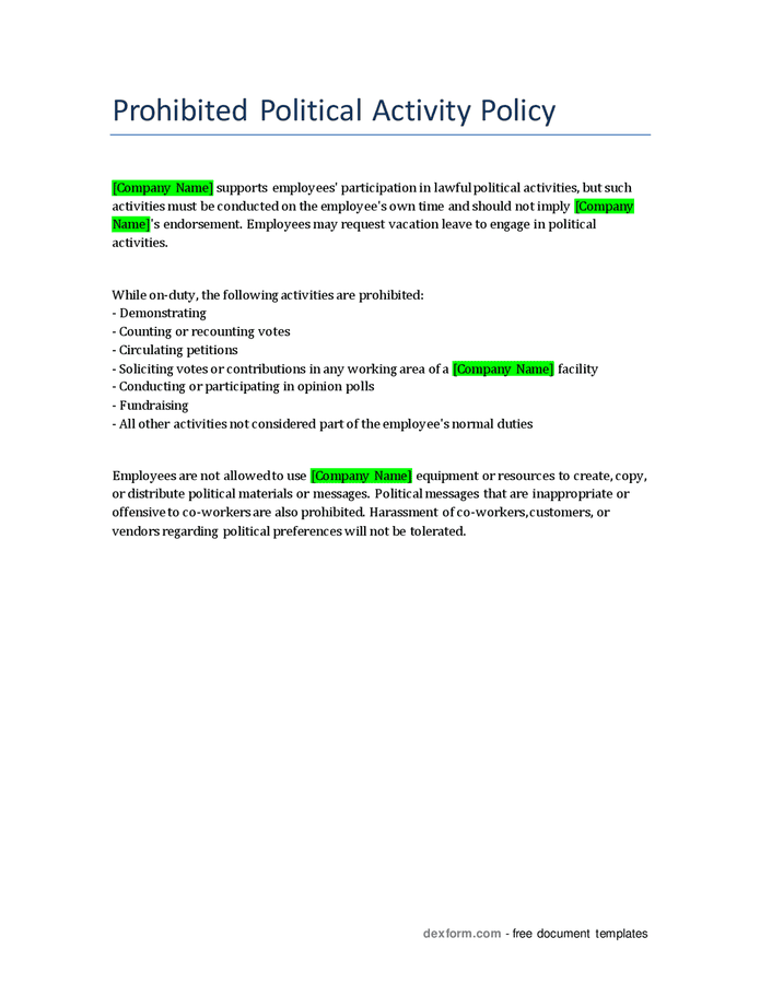Prohibited political activity policy in Word and Pdf formats