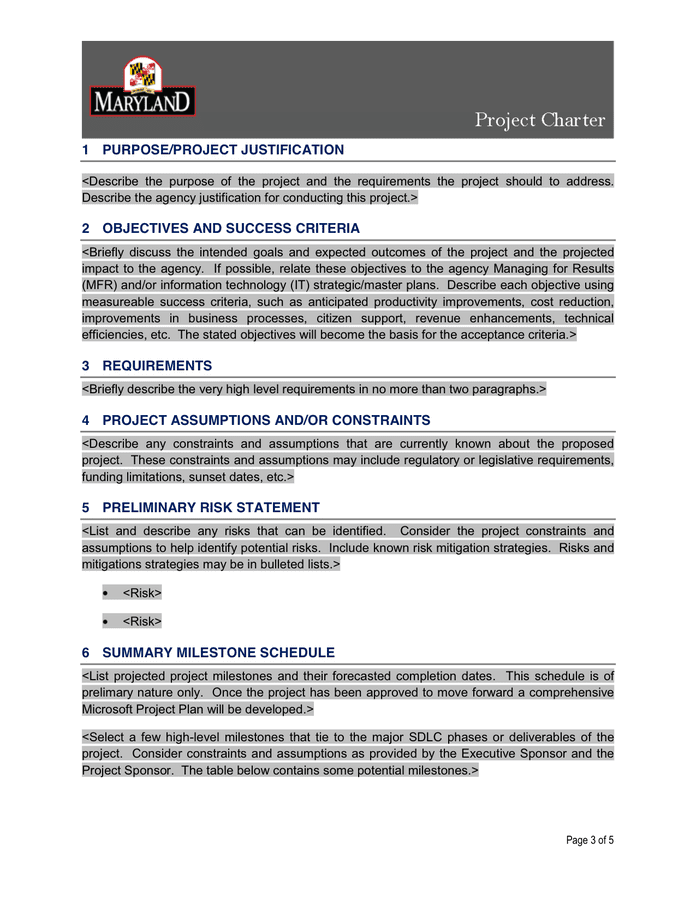Project Management Charter in Word and Pdf formats - page 3 of 5