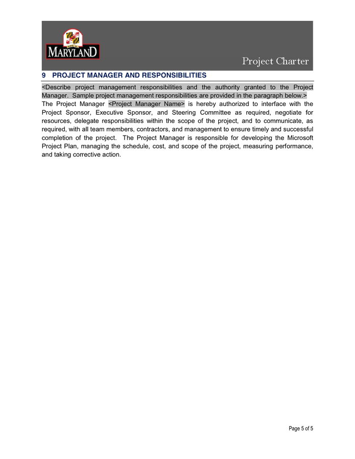 Project Management Charter in Word and Pdf formats - page 5 of 5