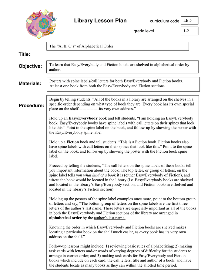 Library Lesson Plan In Word And Pdf Formats Library Lesson Plan In Word And Pdf Formats