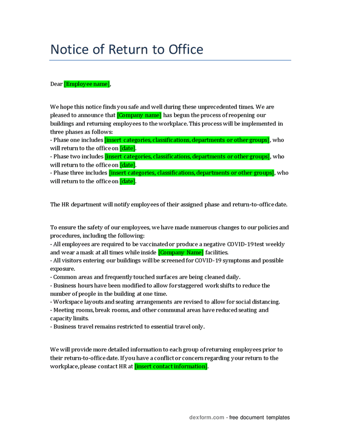 Notice of return to office in Word and Pdf formats