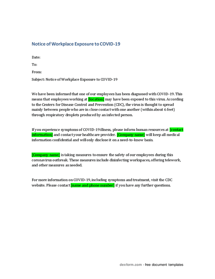 Notice of workplace exposure to a communicable disease in Word and Pdf ...