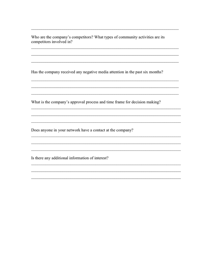 Company Profile Worksheet in Word and Pdf formats - page 3 of 3