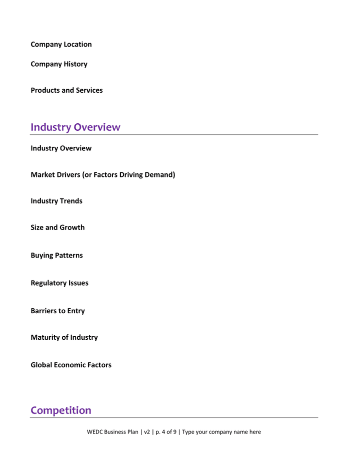 Business Plan in Word and Pdf formats - page 4 of 9