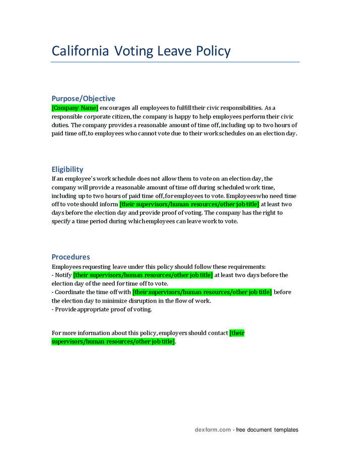 Leave Policies - download free documents for PDF, Word and Excel