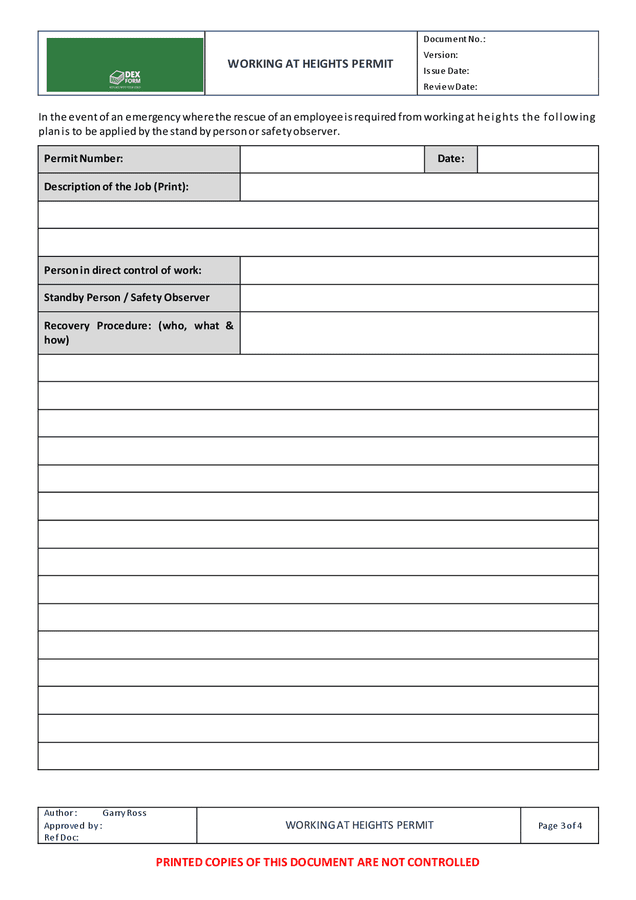 Working at heights sample permit in Word and Pdf formats - page 3 of 4