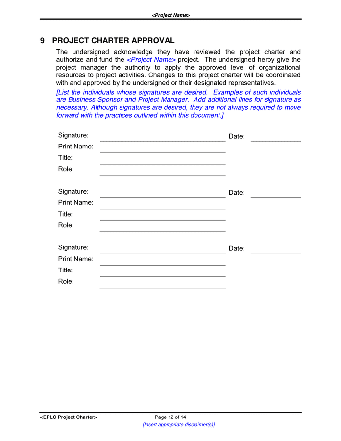 Project Charter in Word and Pdf formats - page 12 of 14