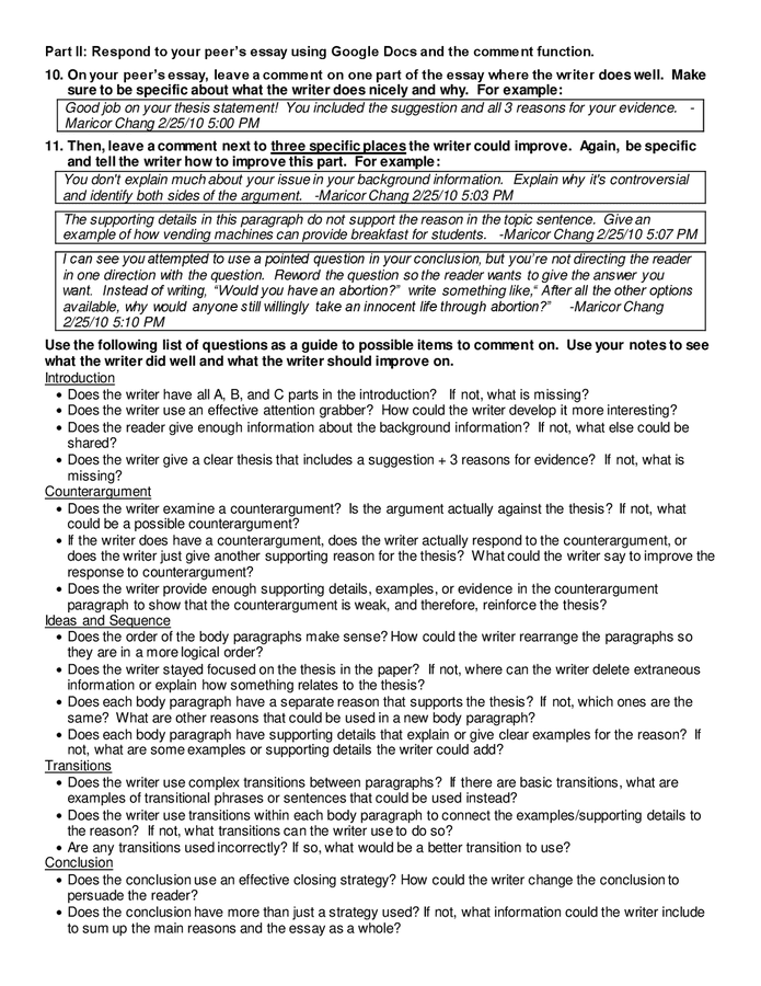 Persuasive essay peer review and editing sheet in Word and Pdf formats ...