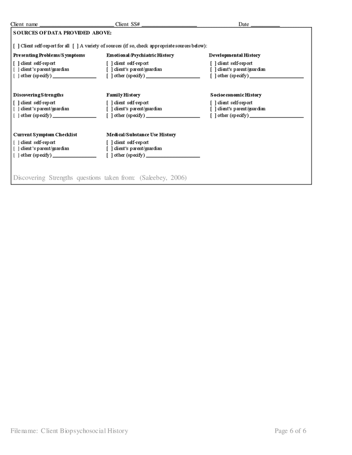 Biopsychosocial history form in Word and Pdf formats - page 6 of 6