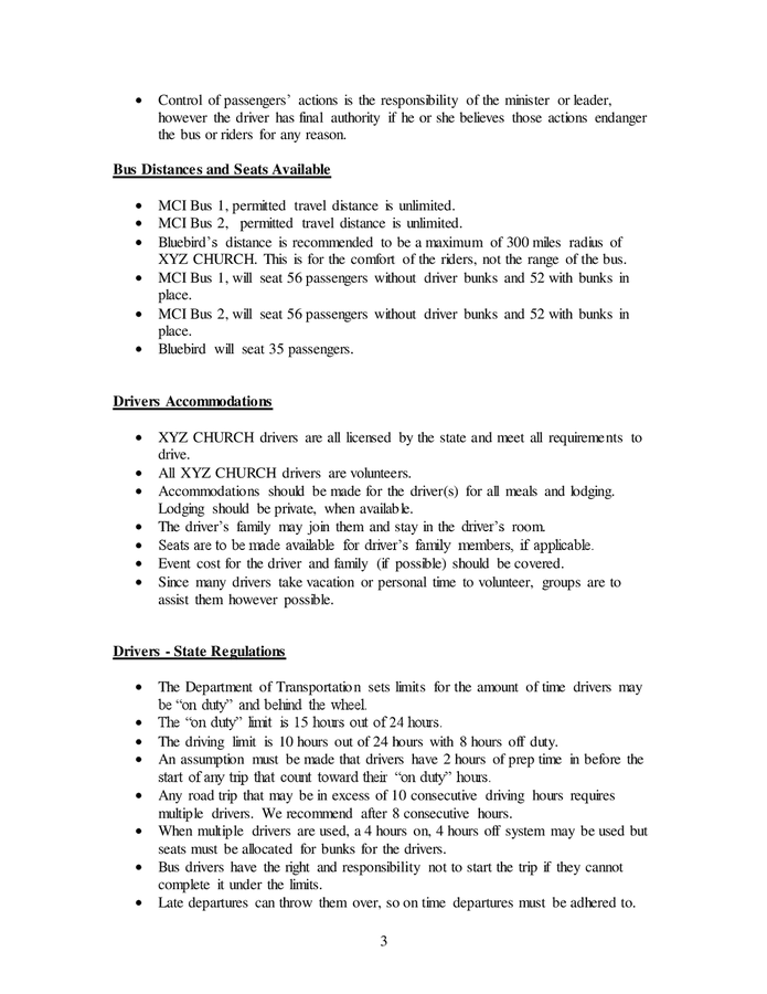 Church bus usage policies and procedures in Word and Pdf formats - page ...