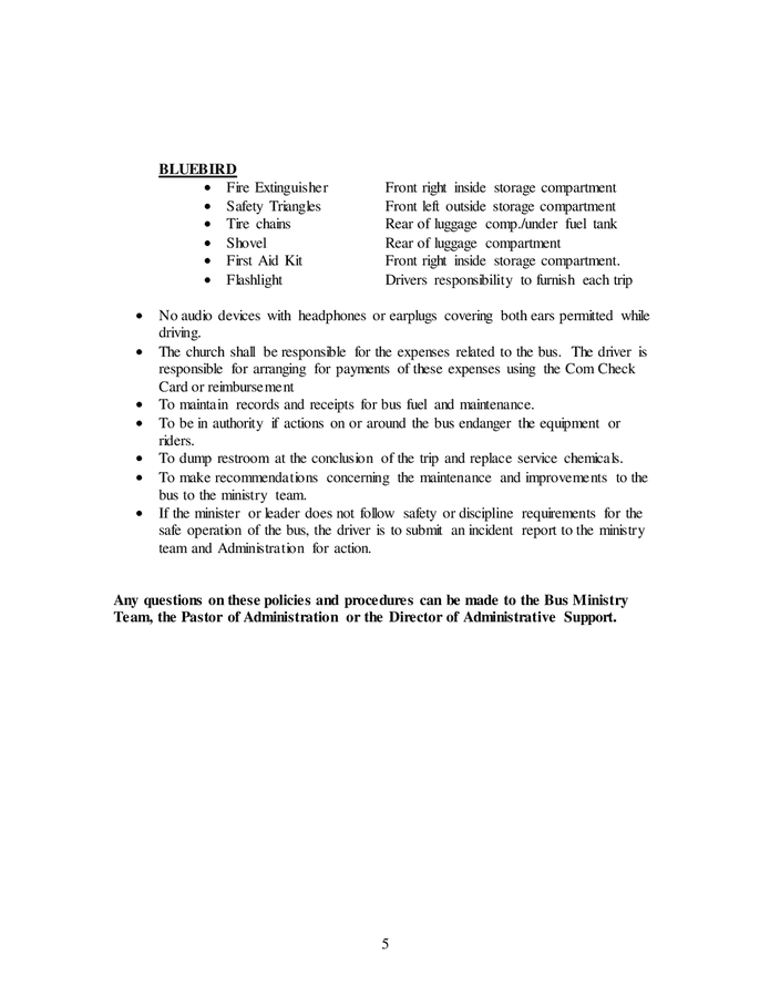 Church bus usage policies and procedures in Word and Pdf formats - page ...