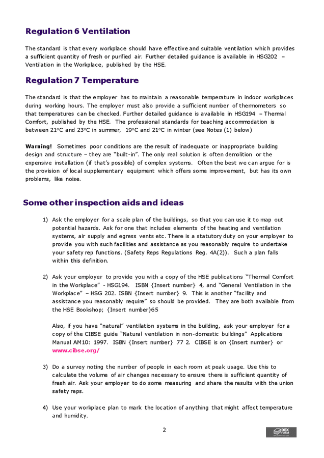 Example of a temperature and ventilation checklist in Word and Pdf ...