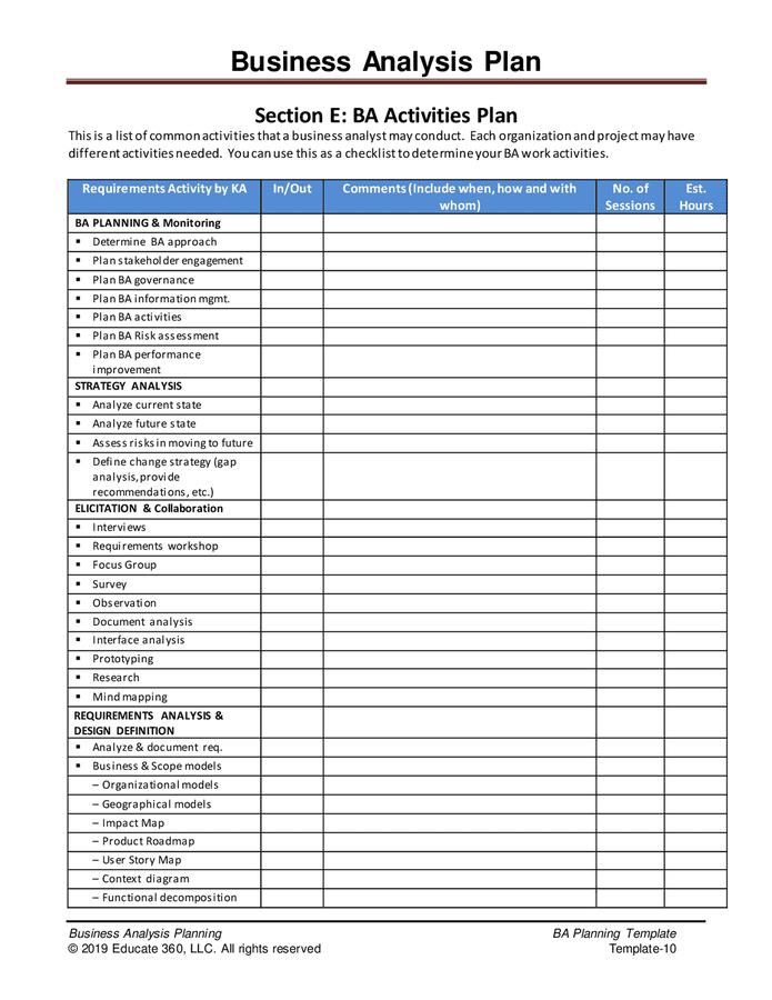 Business analysis planning template in Word and Pdf formats - page 10 of 15