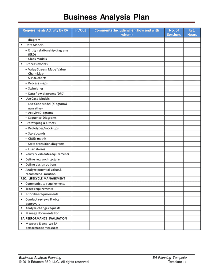 Business analysis planning template in Word and Pdf formats - page 11 of 15