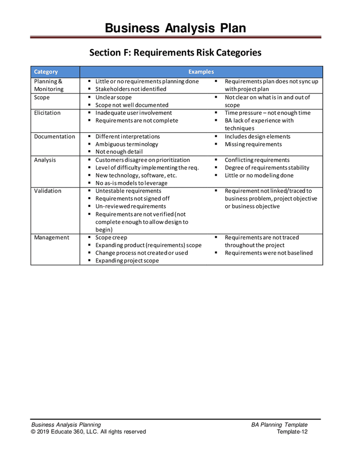 Business analysis planning template in Word and Pdf formats - page 12 of 15