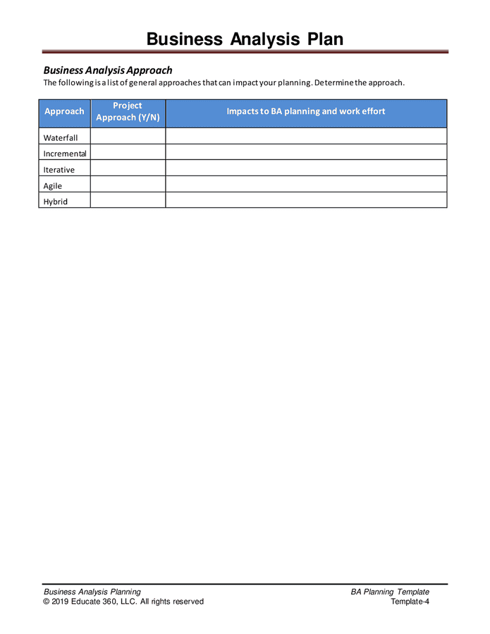 Business analysis planning template in Word and Pdf formats - page 4 of 15