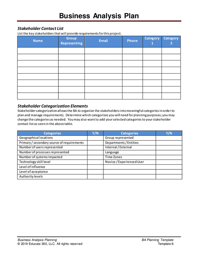 Business analysis planning template in Word and Pdf formats - page 6 of 15