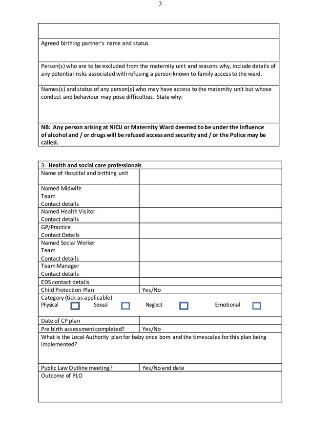 Safeguarding birth plan and discharge template in Word and Pdf formats ...