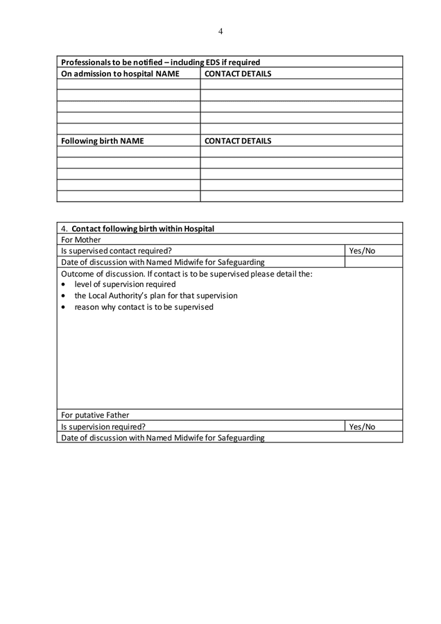 Safeguarding birth plan and discharge template in Word and Pdf formats ...