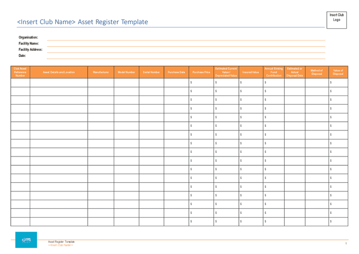 Asset register template in Word and Pdf formats