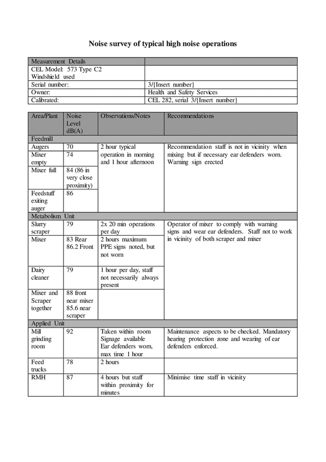 Example of noise risk assessment in Word and Pdf formats - page 3 of 4