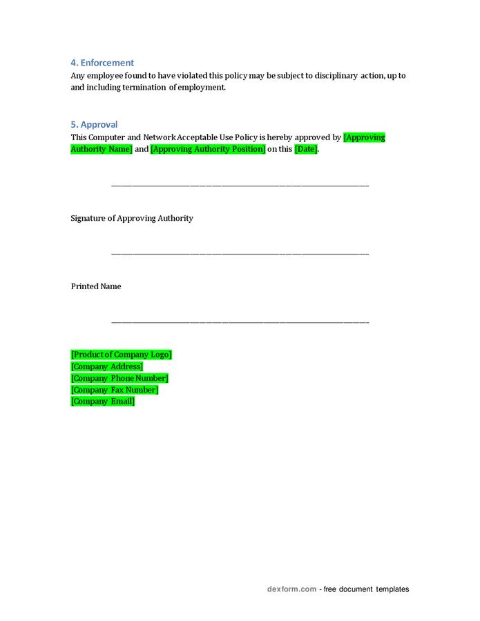 Computer and network acceptable use policy in Word and Pdf formats ...