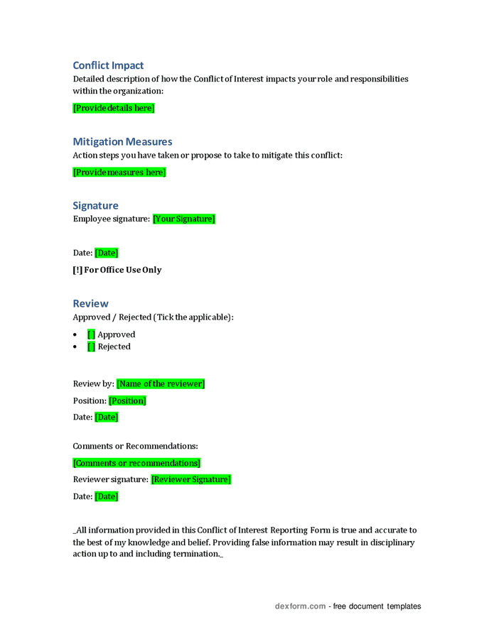 Conflict of interest reporting form in Word and Pdf formats - page 2 of 3