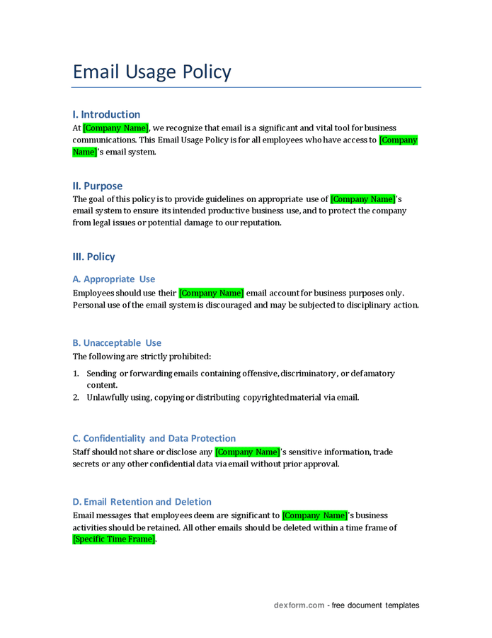 Email usage policy in Word and Pdf formats