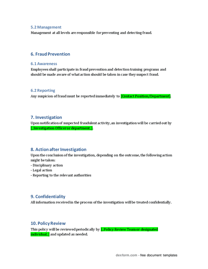 Fraud prevention policy in Word and Pdf formats - page 2 of 3