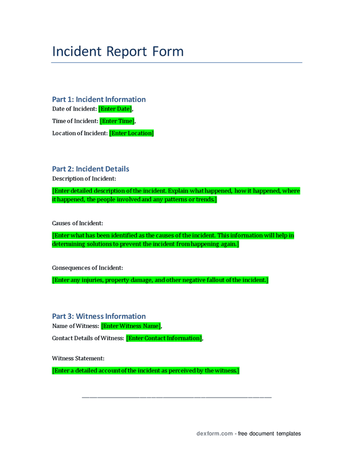 Incident report form in Word and Pdf formats