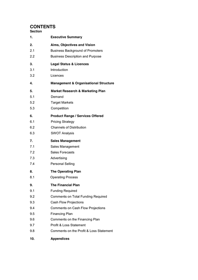 Business plan in Word and Pdf formats - page 2 of 18