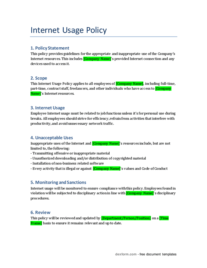 Internet usage policy in Word and Pdf formats
