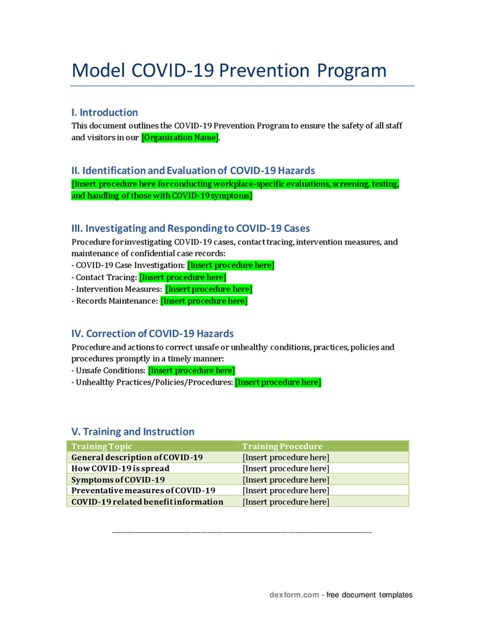 Model COVID-19 prevention program in Word and Pdf formats