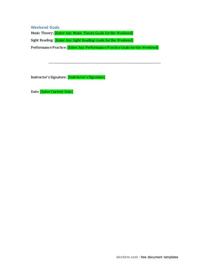 Music practice schedule in Word and Pdf formats - page 3 of 3